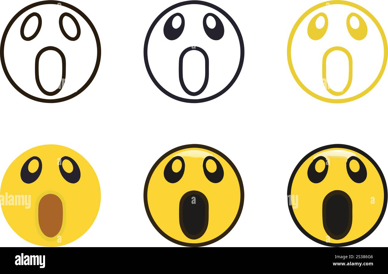 Screaming in fear emoji set featuring expressions of shock, fright, and ...
