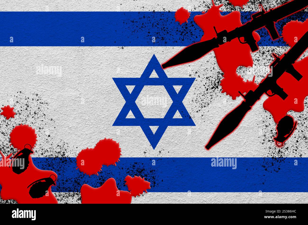 Israel flag and rocket launchers with grenades in blood. Concept for ...