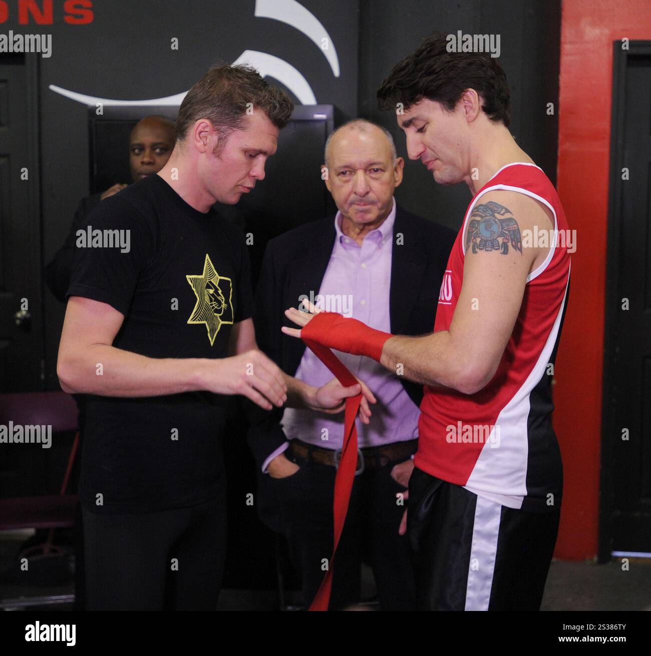 NEW YORK, NY - APRIL 21: Prime Minister of Canada Justin Trudeau boxing ...