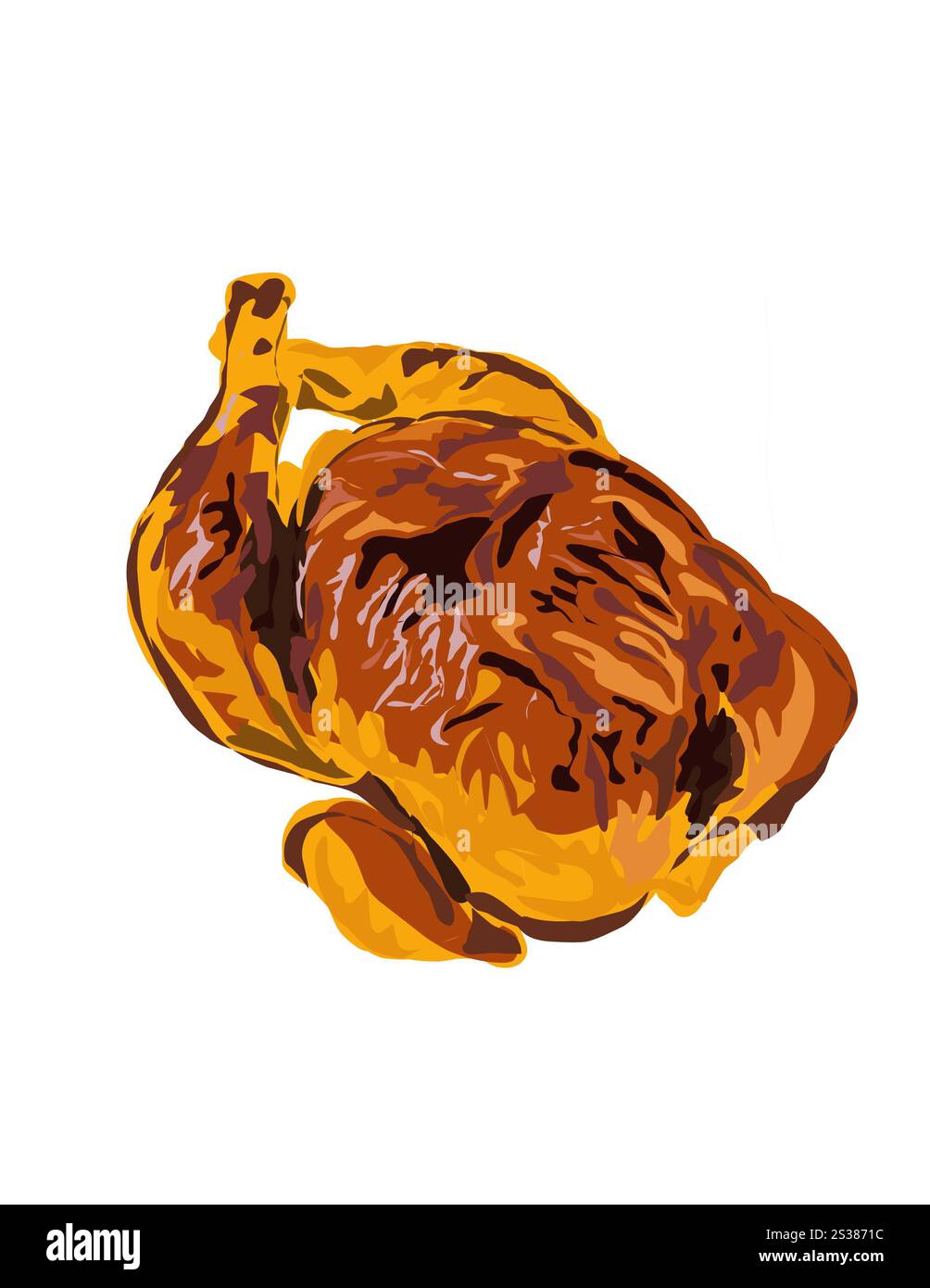 Illustration of a grilled whole chicken on a plate on a white ...