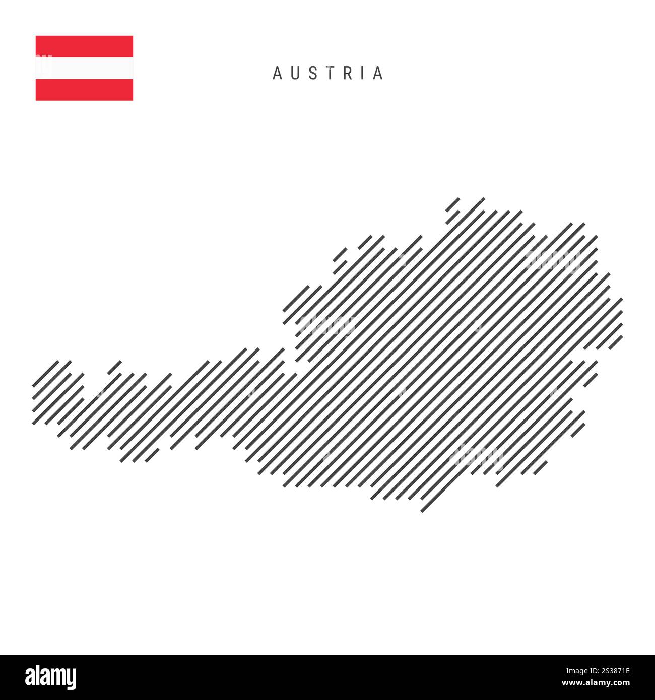 Austria map from pattern of black slanted parallel lines. Flat vector illustration isolated on ...