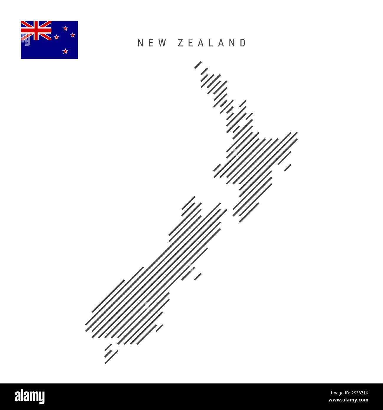 New Zealand map from pattern of black slanted parallel lines. Flat ...