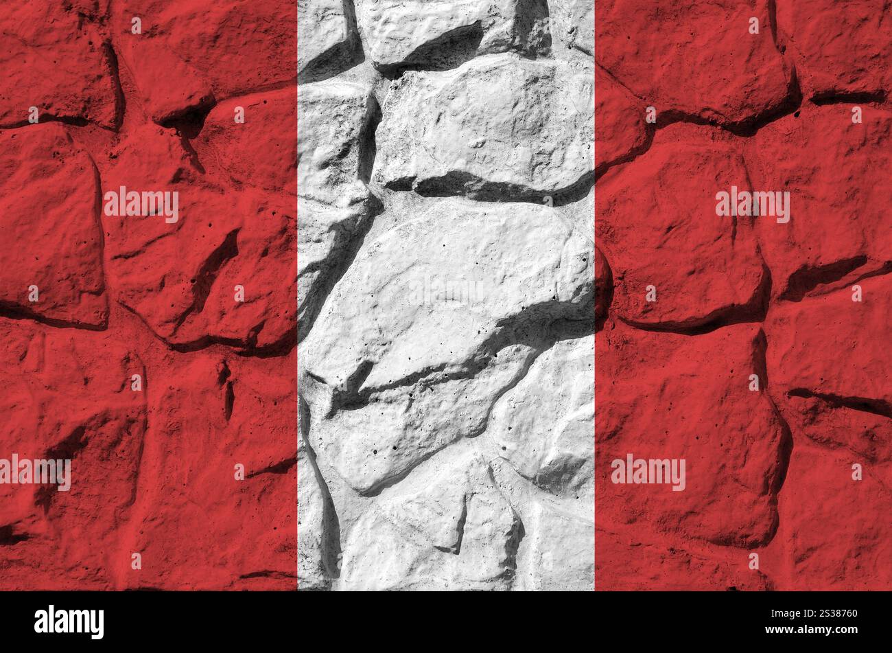 Peru flag depicted in paint colors on old stone wall close up. Textured ...