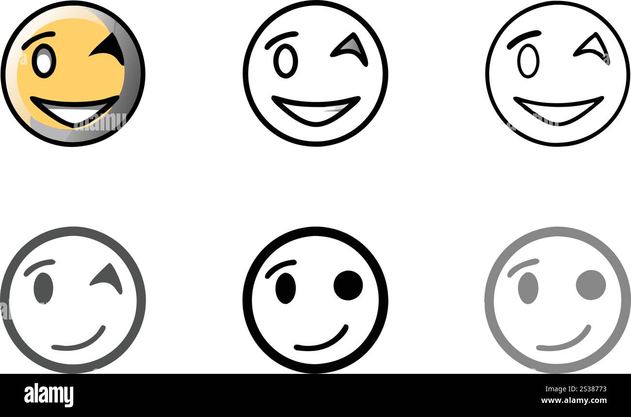 Minimalistic and colorful winking face emoji variations for modern web ...