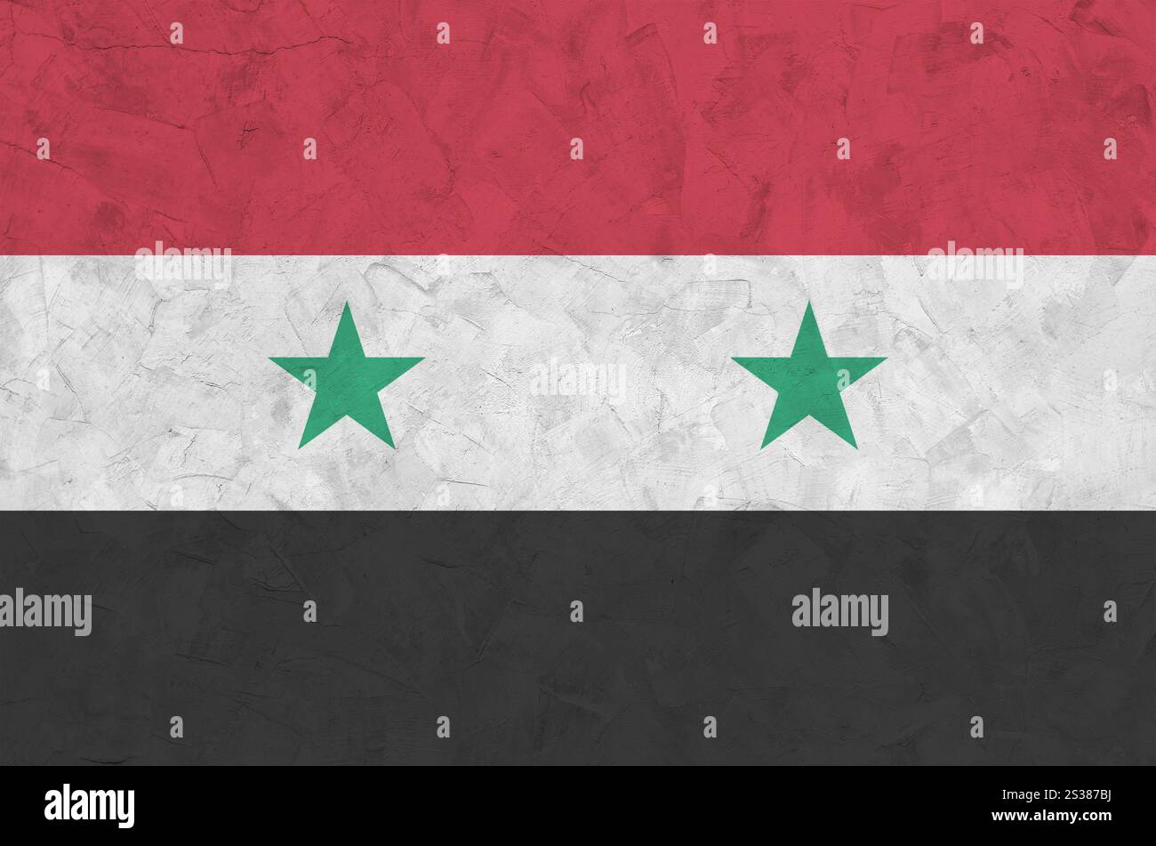 Syria flag depicted in bright paint colors on old relief plastering ...