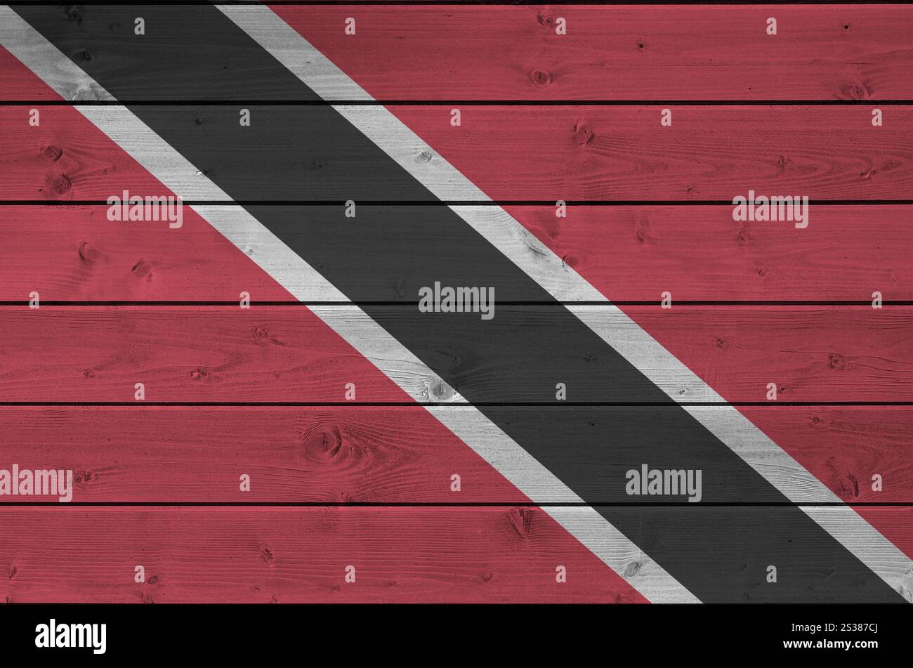 Trinidad and Tobago flag depicted in bright paint colors on old wooden ...