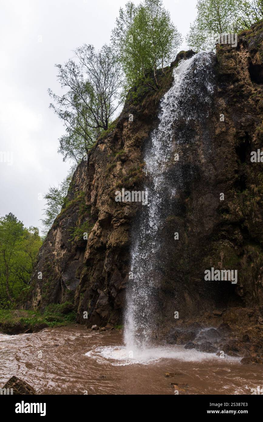 Honey waterfalls, vertical photo. This is a group of waterfalls on the ...