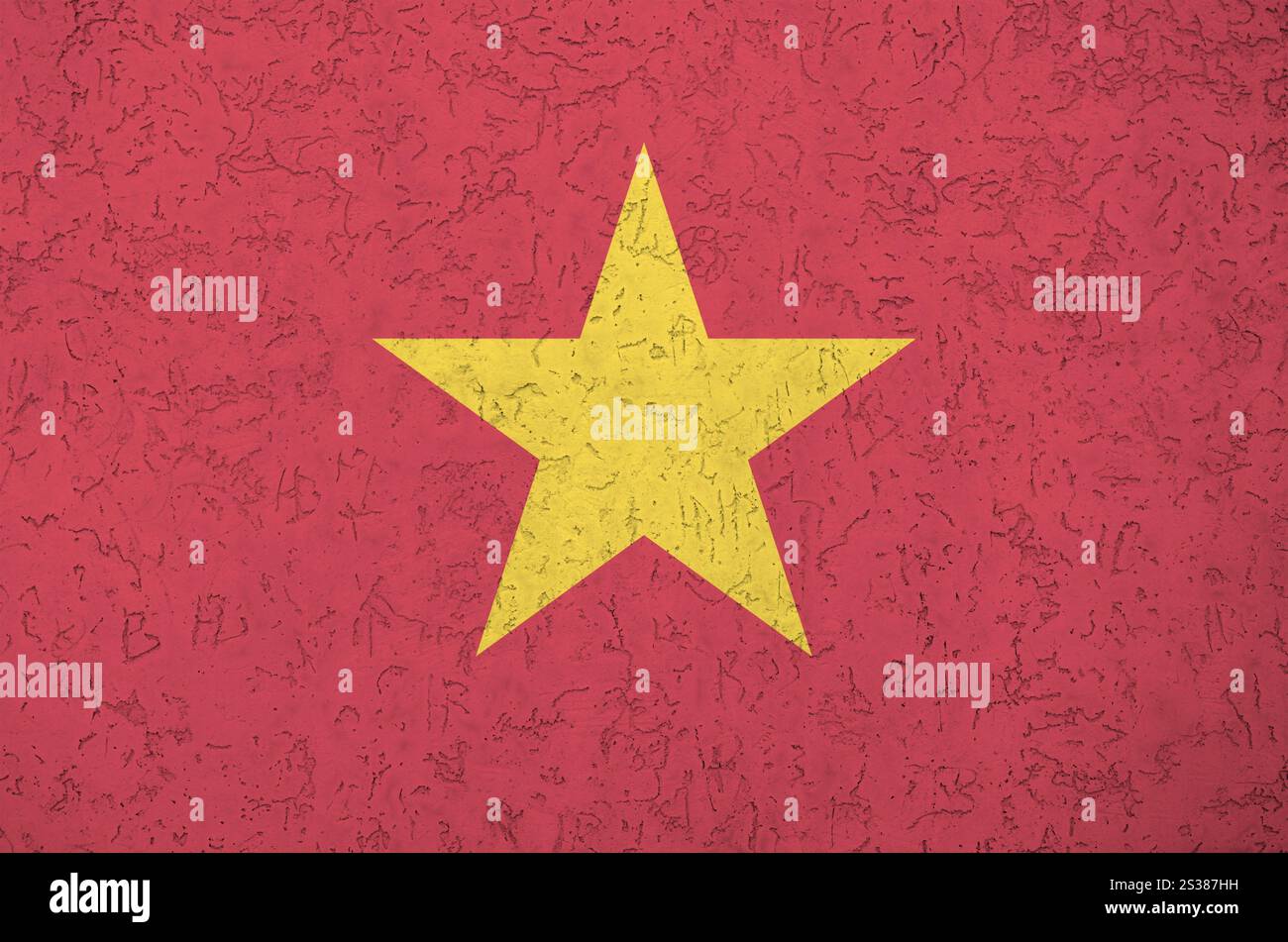 Vietnam flag depicted in bright paint colors on old relief plastering ...