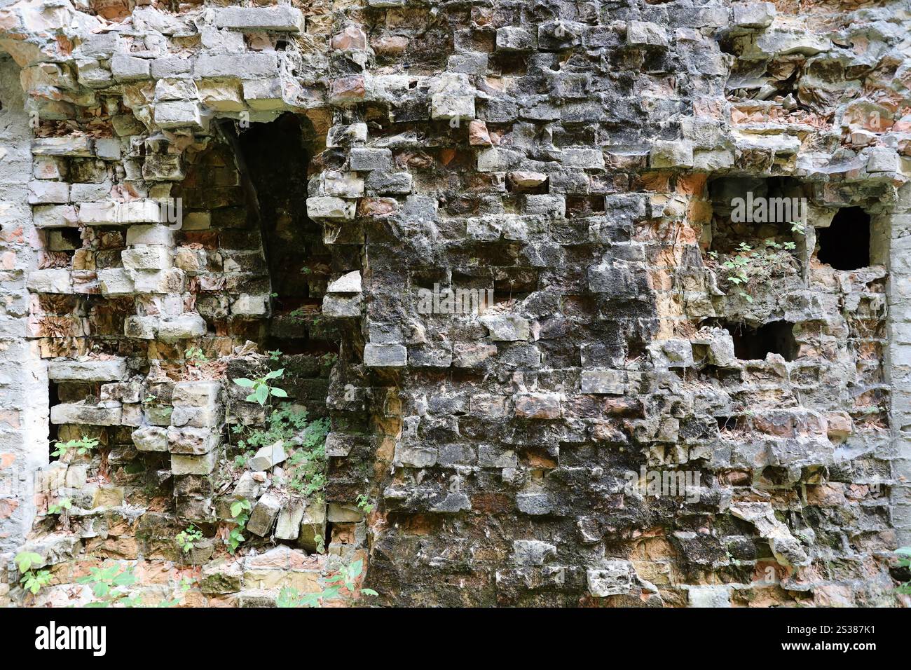 Very old brick stone wall of castle or fortress of 18th century. Full ...