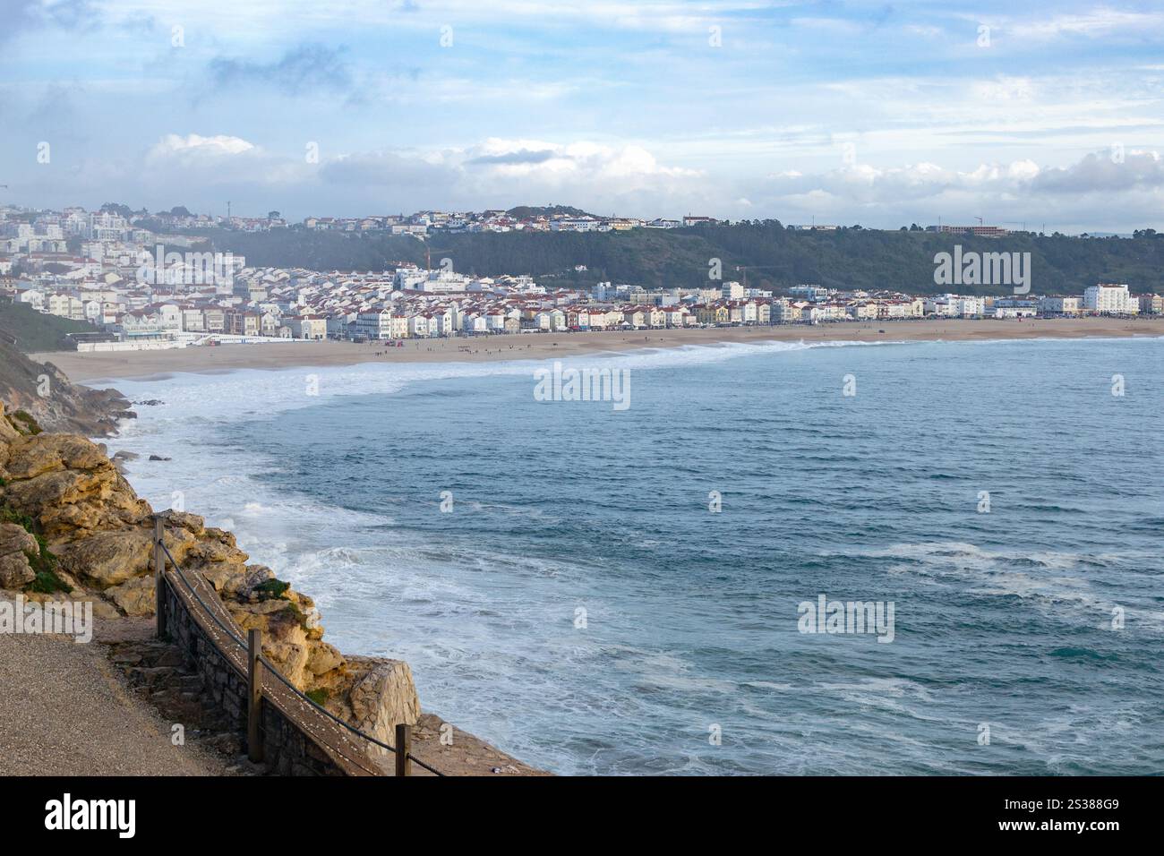The city of Nazare in Portugal, the symbol of surfing. Coastline and ...