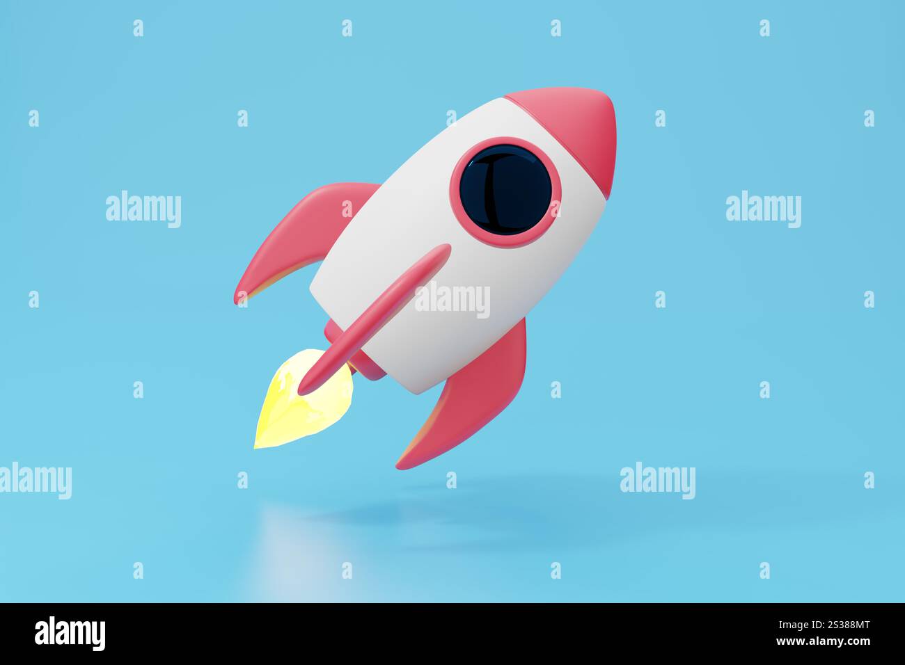 Cartoon rocket 3D illustartion. Red white spaceship fly in space Stock ...