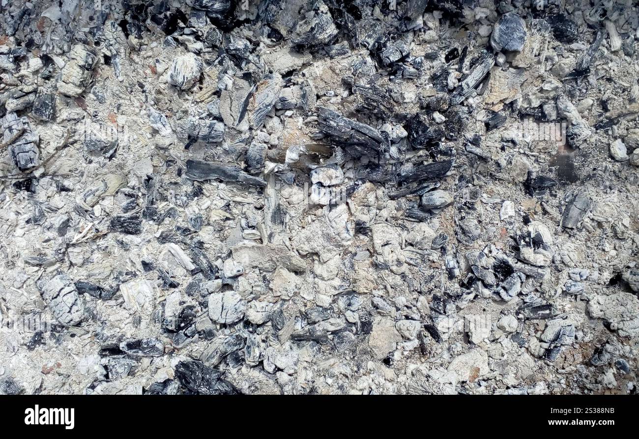 Texture of the ash left after the fire on the bonfire gray coals Stock ...