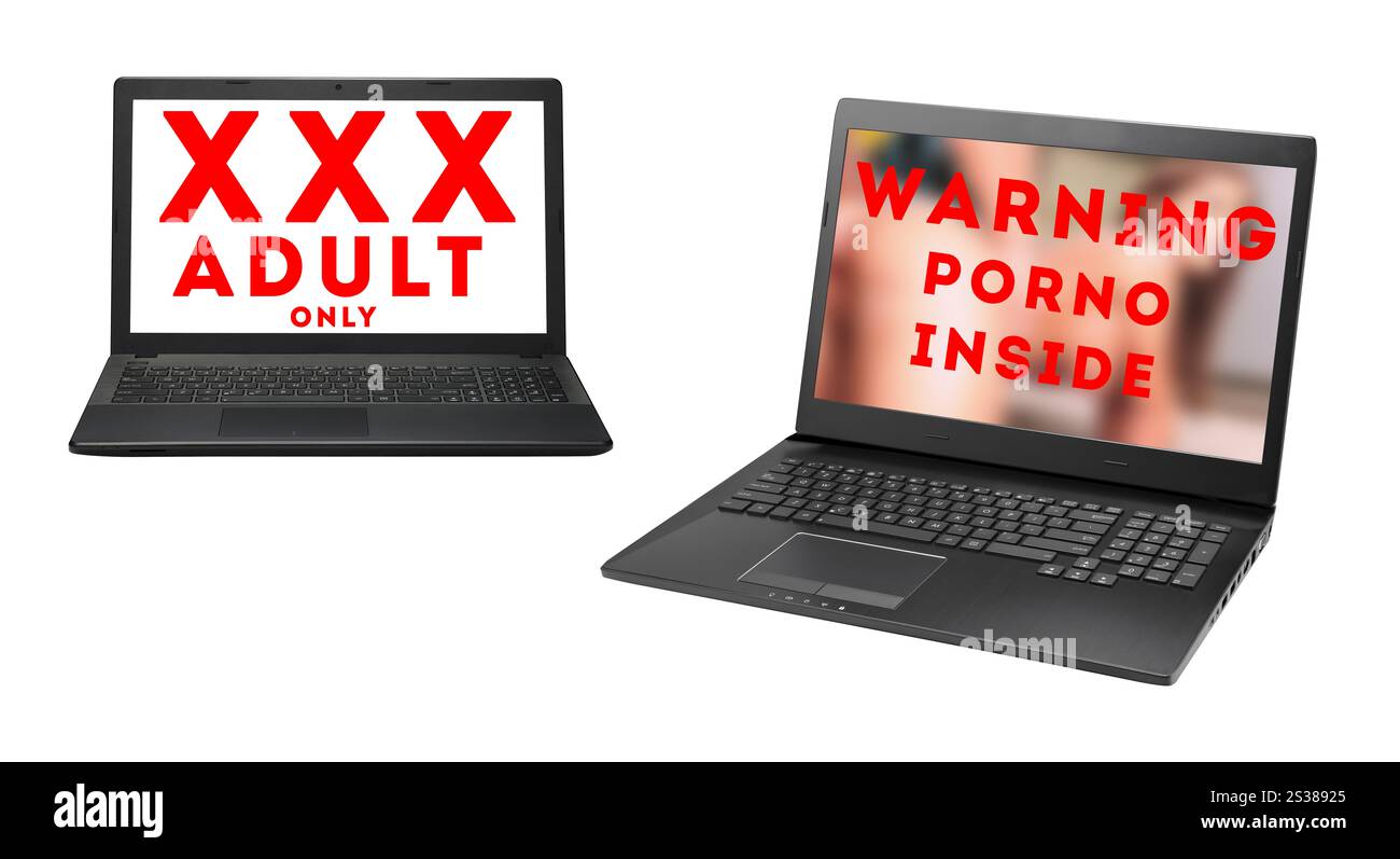 laptop computer painted with hazard warning on screen Stock Photo - Alamy