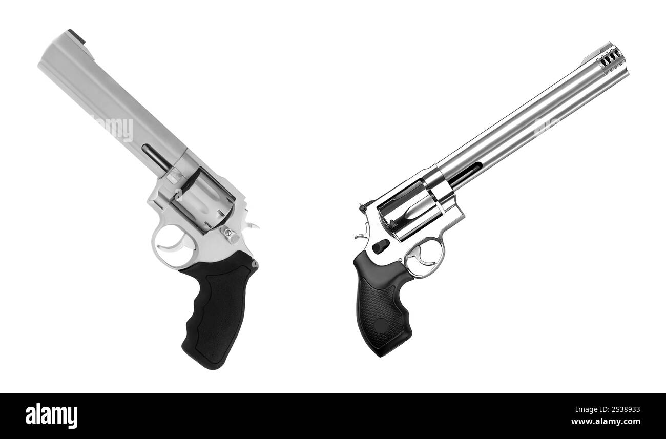 Old and modern revolver on white background with clipping path. Old and modern revolver Stock ...
