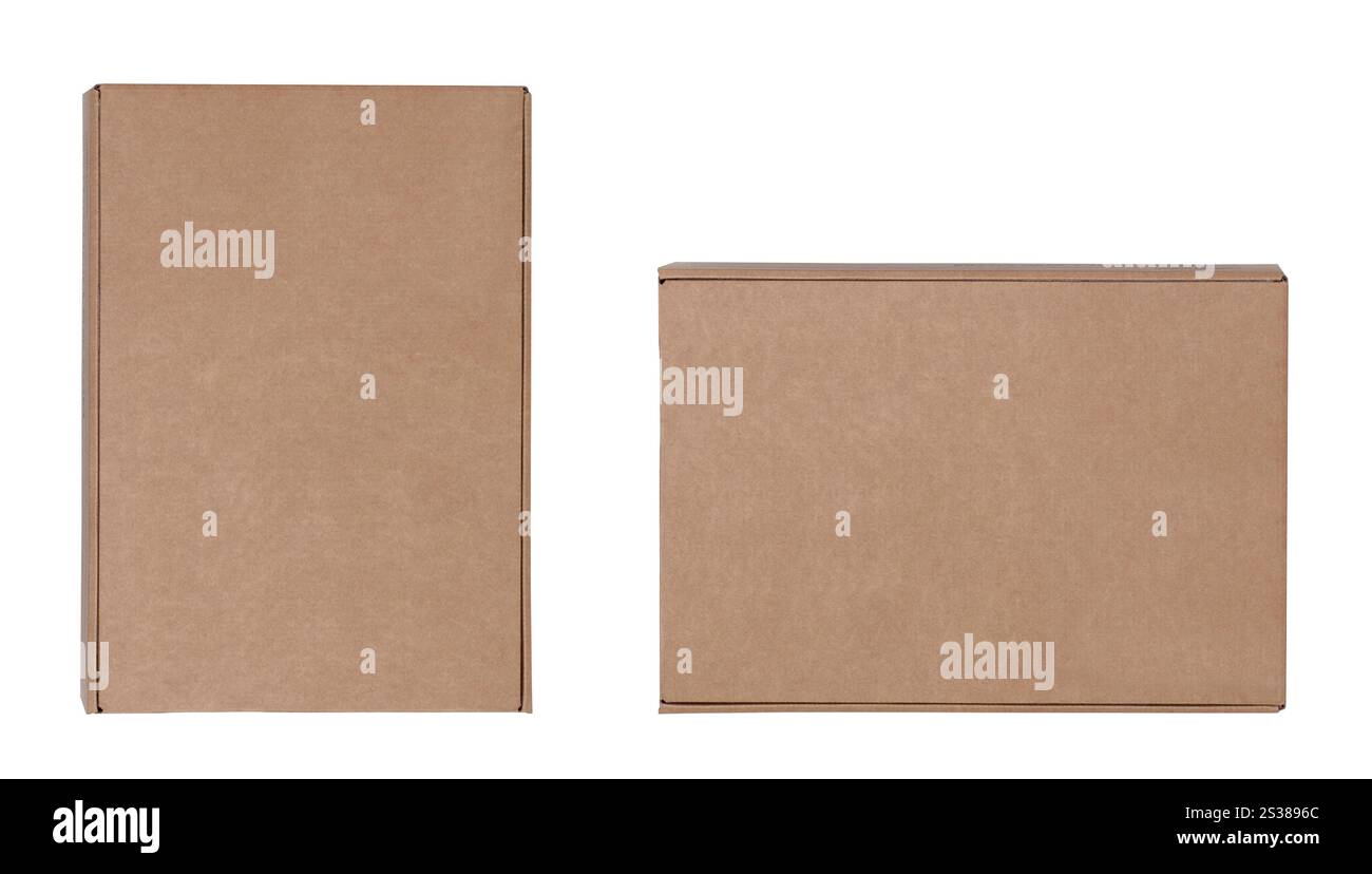 Cardboard boxes front side with isolated on white. Cardboard boxes ...
