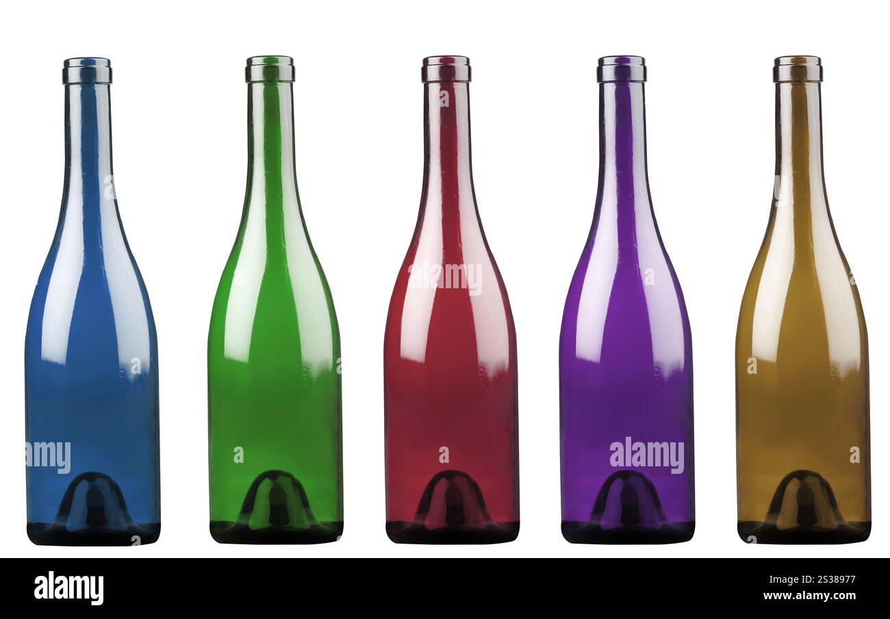 Colored alcohol bottles isolated on white background. Colored alcohol ...