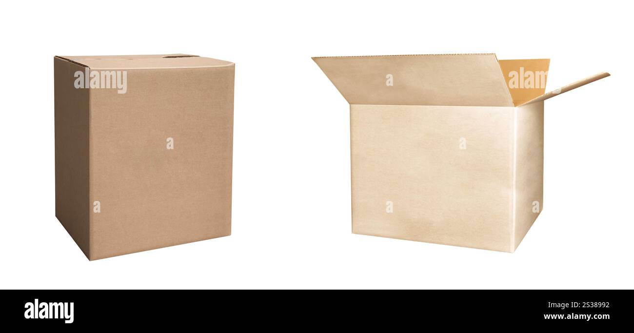 open and closed boxes isolated on white background. open and closed ...