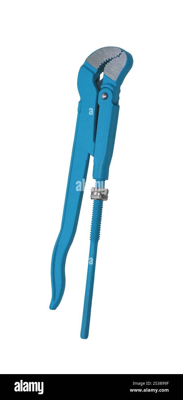 Blue monkey wrench used for plumbing isolated on a white background ...