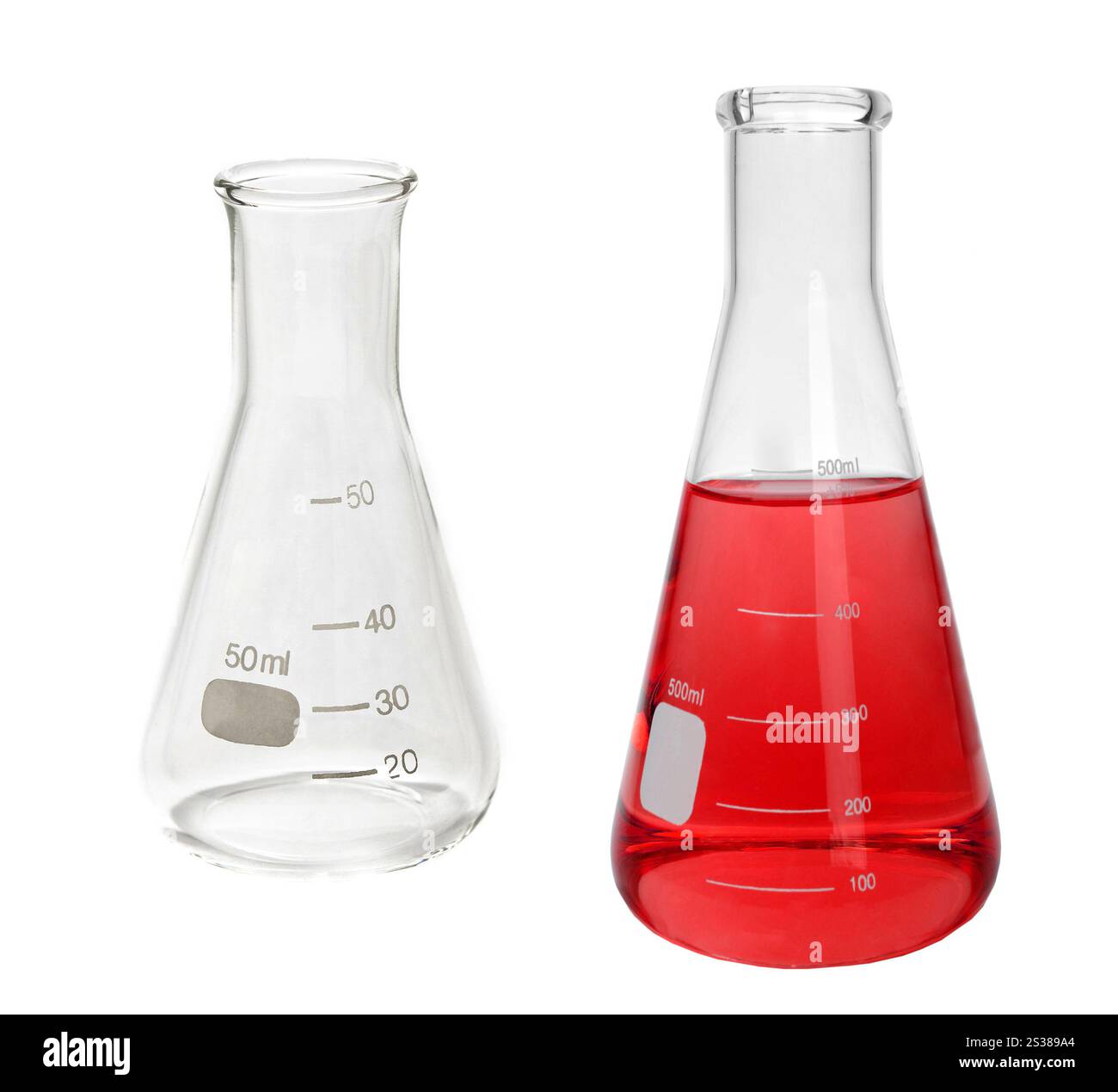 Chemical laboratory glassware isolated on white background. Chemical ...