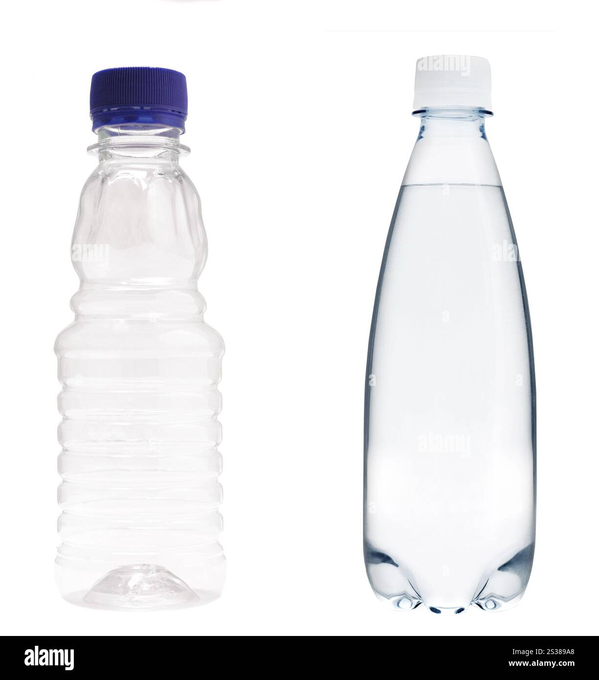 Empty plastic bottle and bottle with water isolated on white. Empty ...