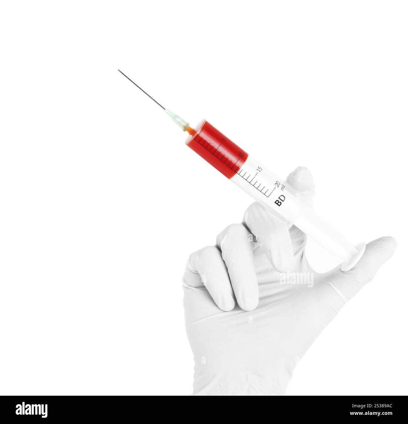 Hands of the doctors filling a syringe isolated on a white background ...
