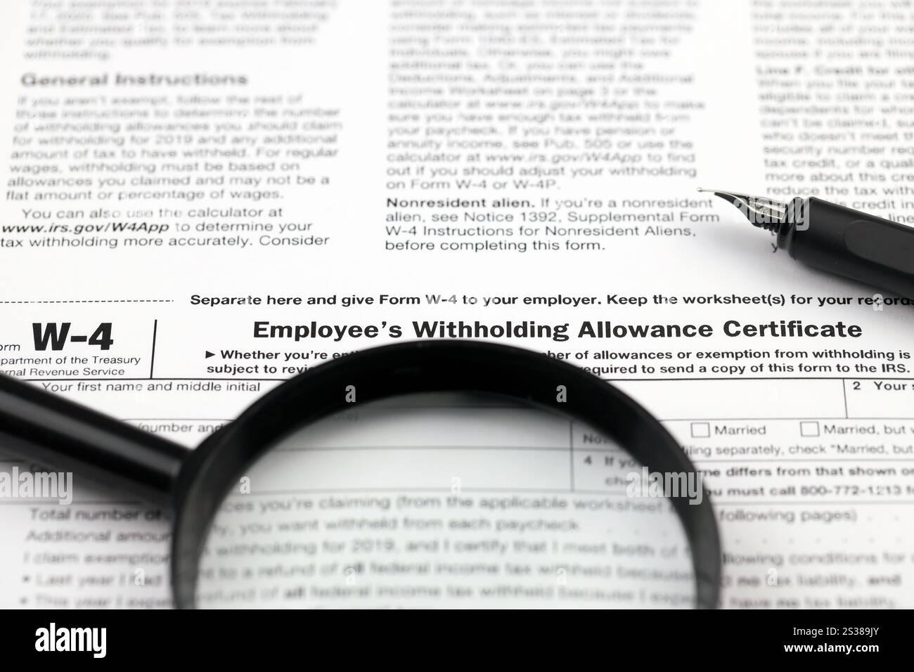 IRS Form W-4 Employees withholding allowance certificate blank on A4 ...