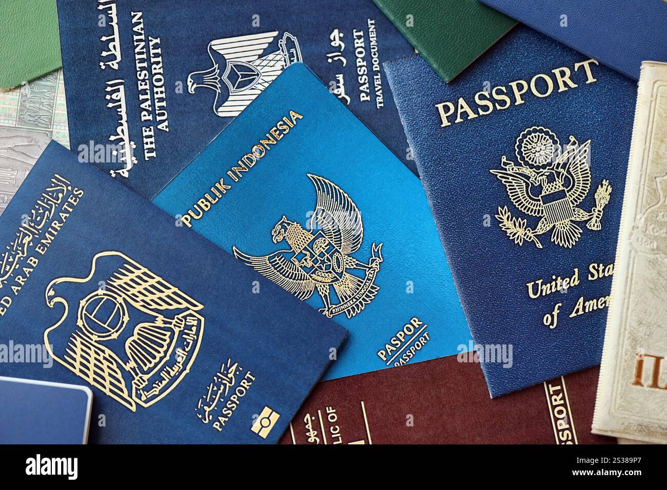 Many various passports of citizens of different countries and regions ...