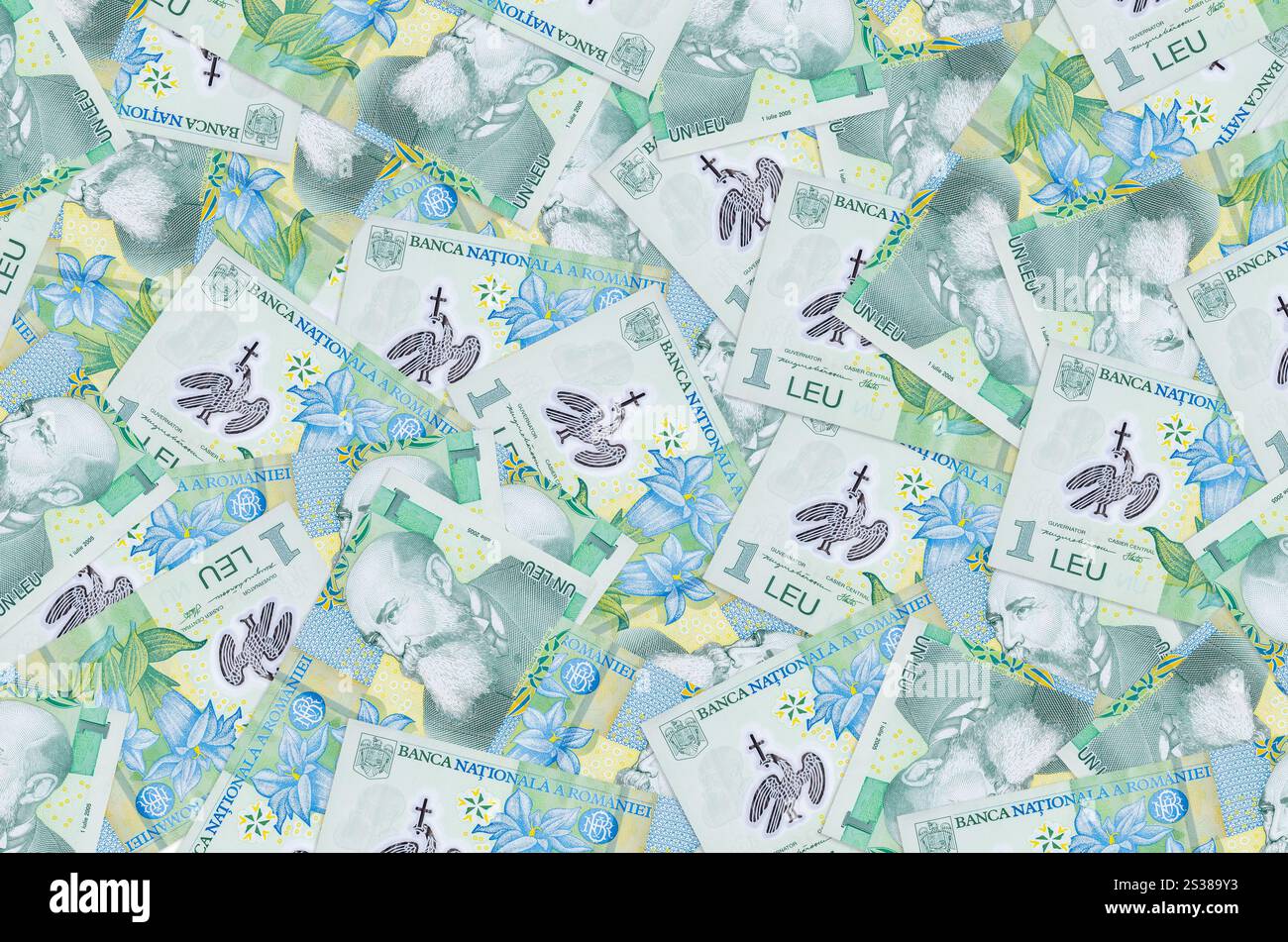 1 Romanian leu bills lies in big pile. Rich life conceptual background ...
