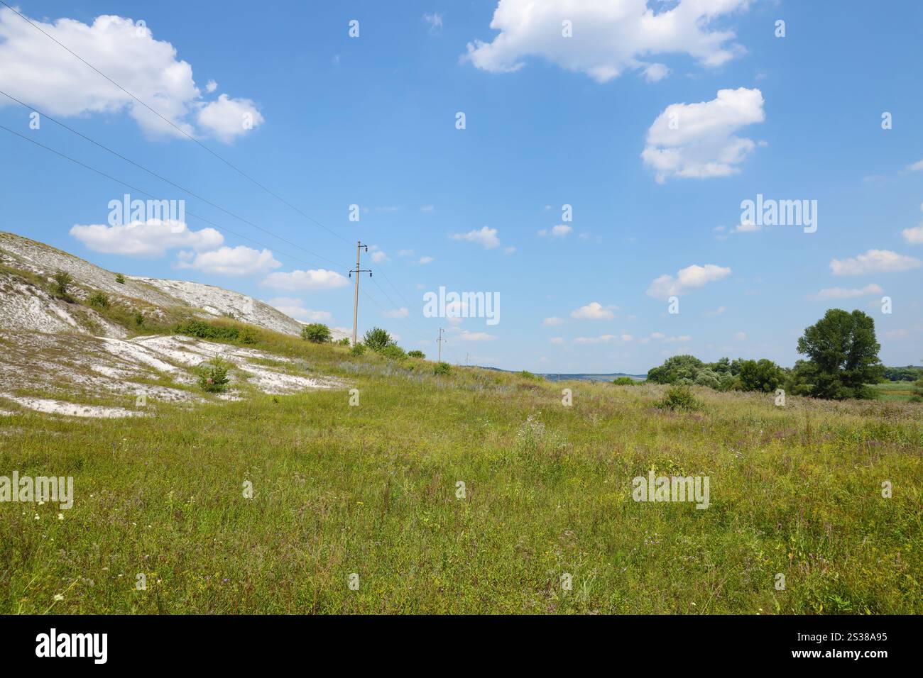 Ancient multimillion chalk mountains on the steppe surface of earth ...