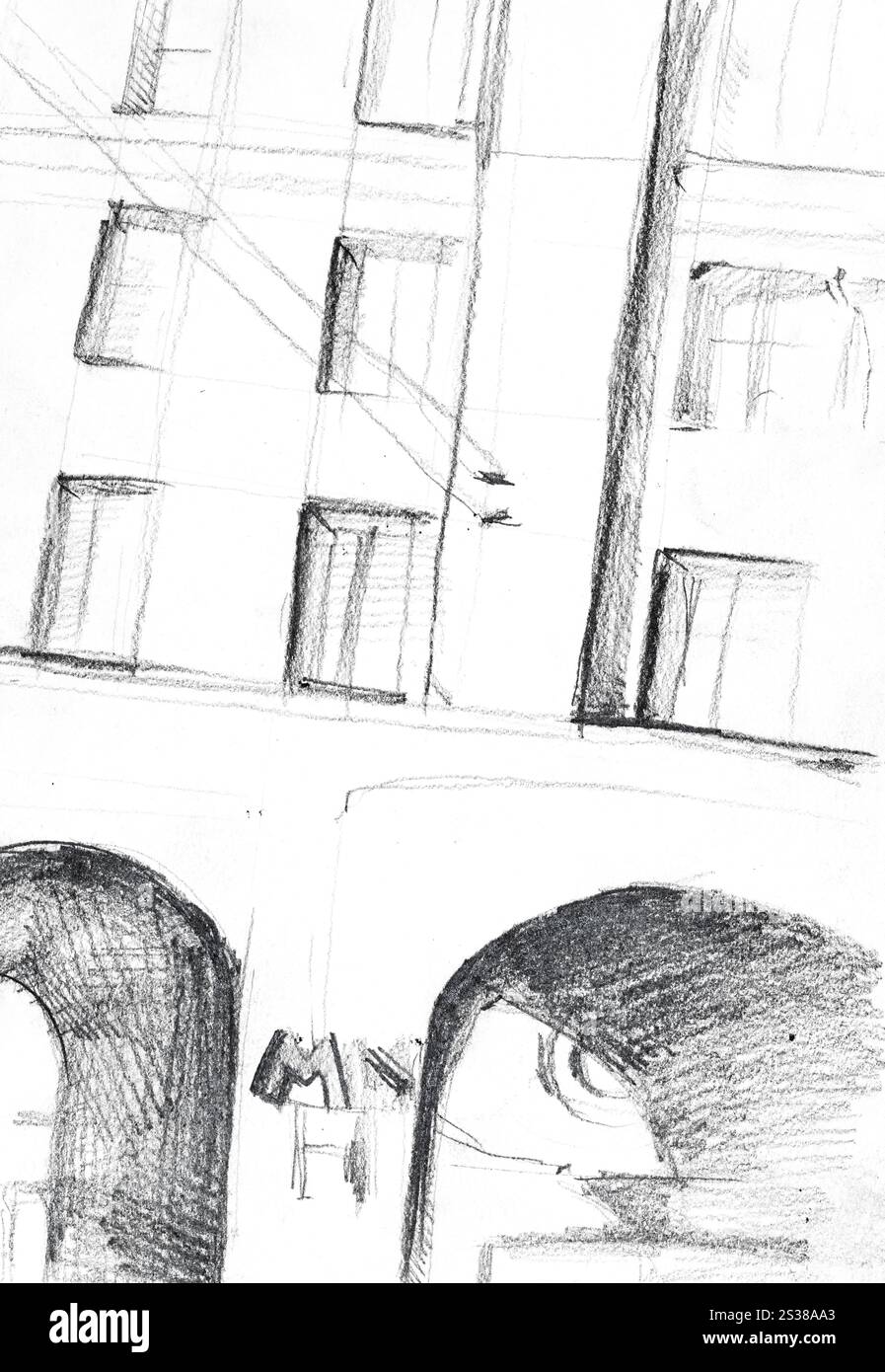 facade of a residential building and entrance to the metro drawn by ...