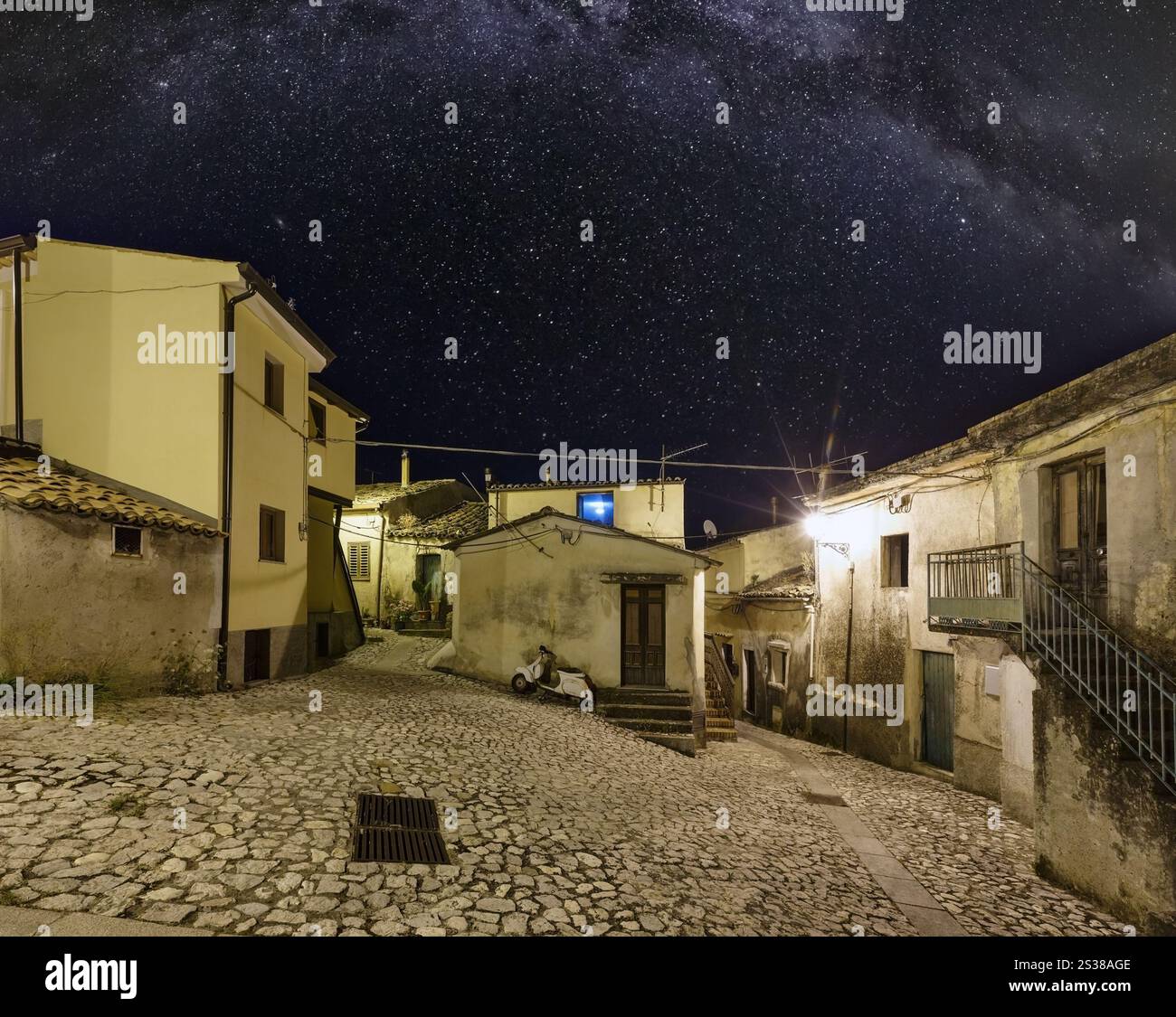 Night old medieval Stilo famos Calabria village street view, southern ...