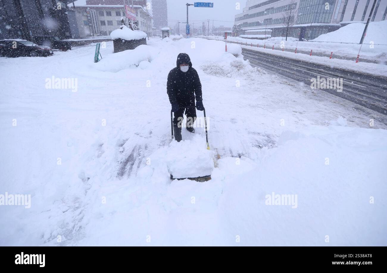 Snow falls in Yonazawa City, Yamagata Prefecture, northern Japan and ...