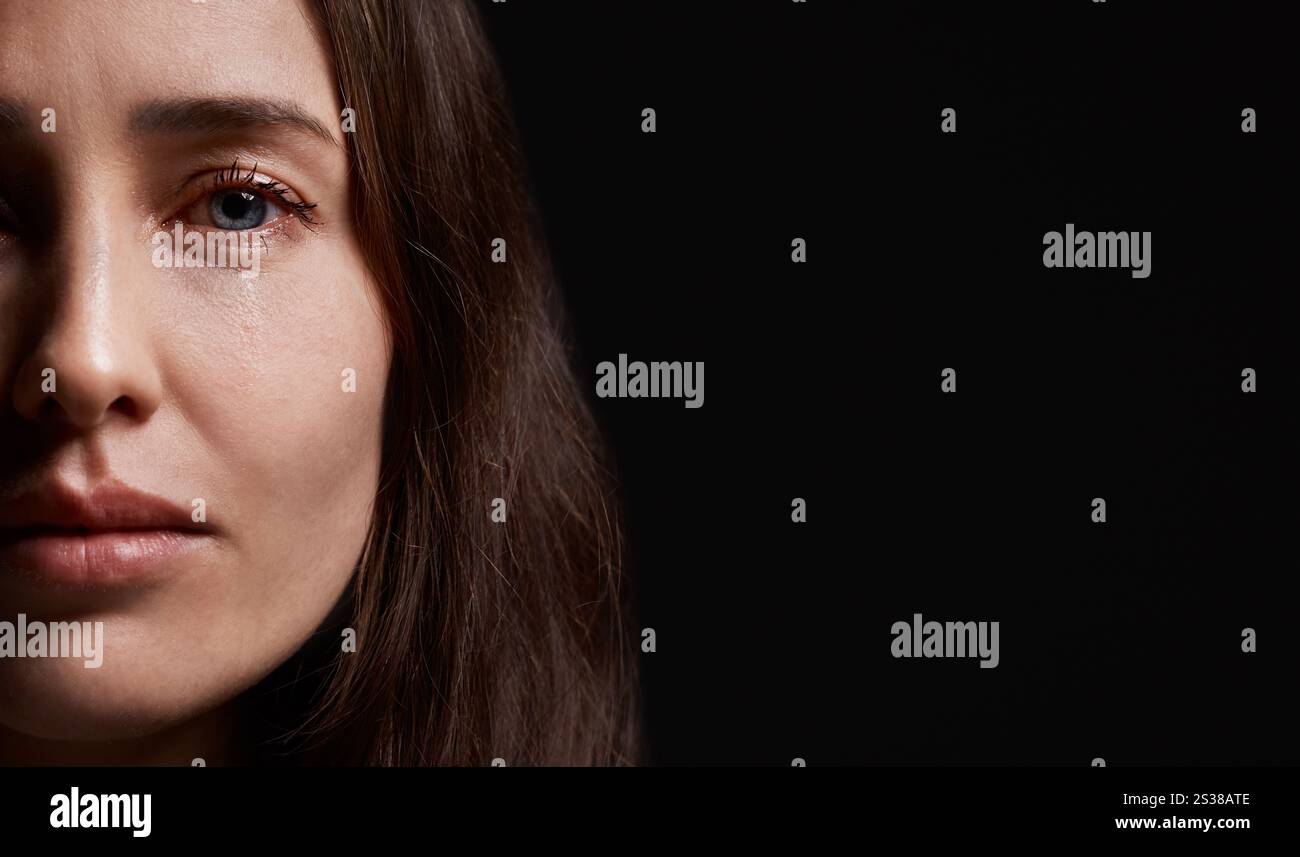 Woman, mental health and crying on studio mockup for sadness, loss and ...
