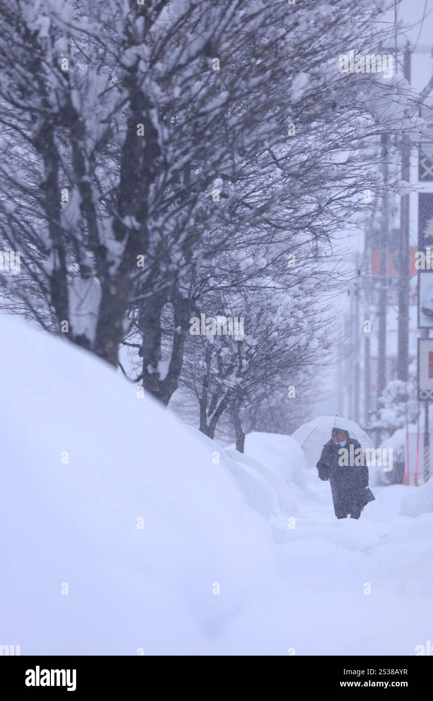 Snow falls in Yonazawa City, Yamagata Prefecture, northern Japan and ...