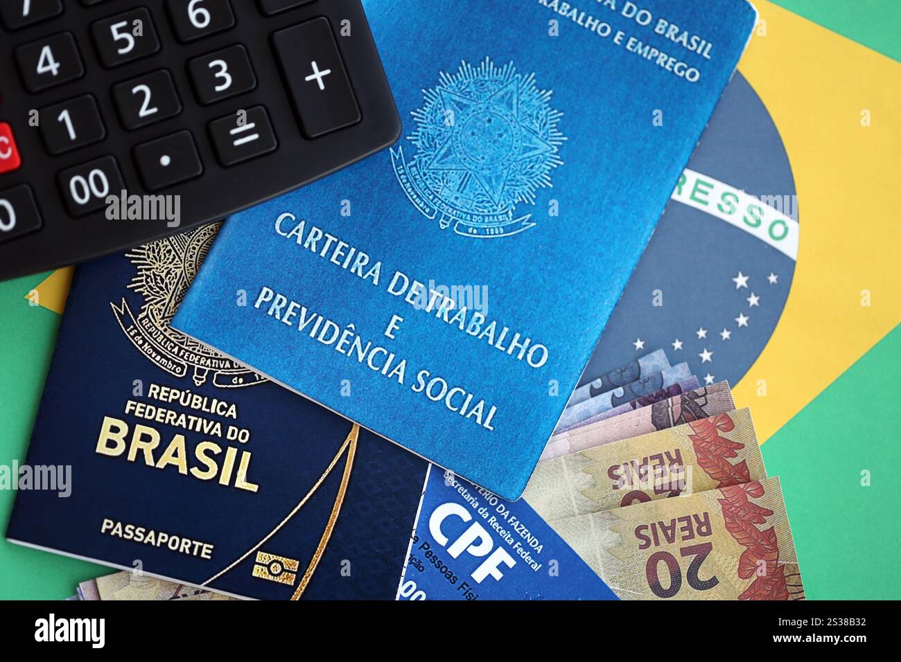Passport of Brazil, CPF taxpayer card and work card with brazilian ...