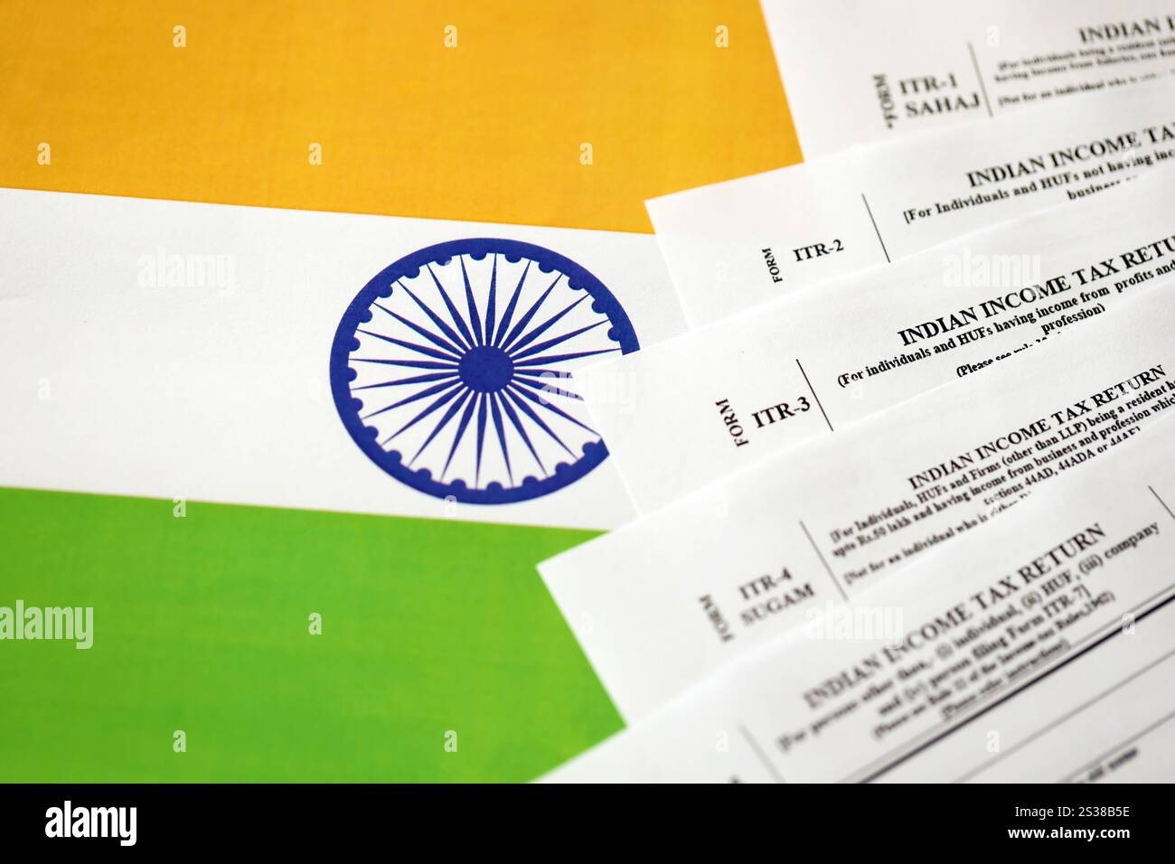 Indian income tax return blank forms on indian country flag close up ...