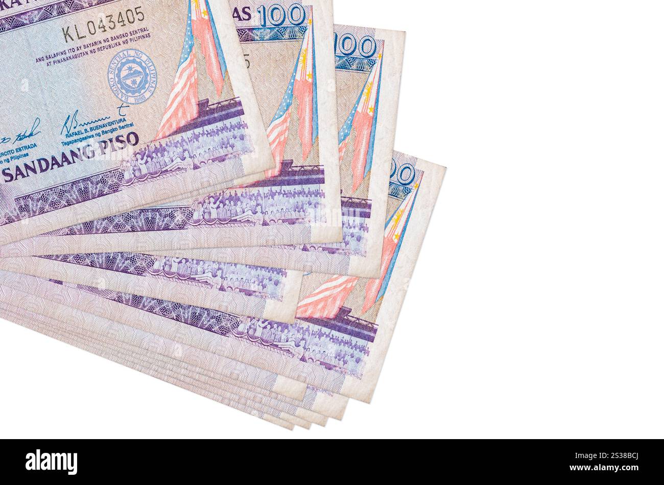 100 Philippine piso bills lies in small bunch or pack isolated on white ...