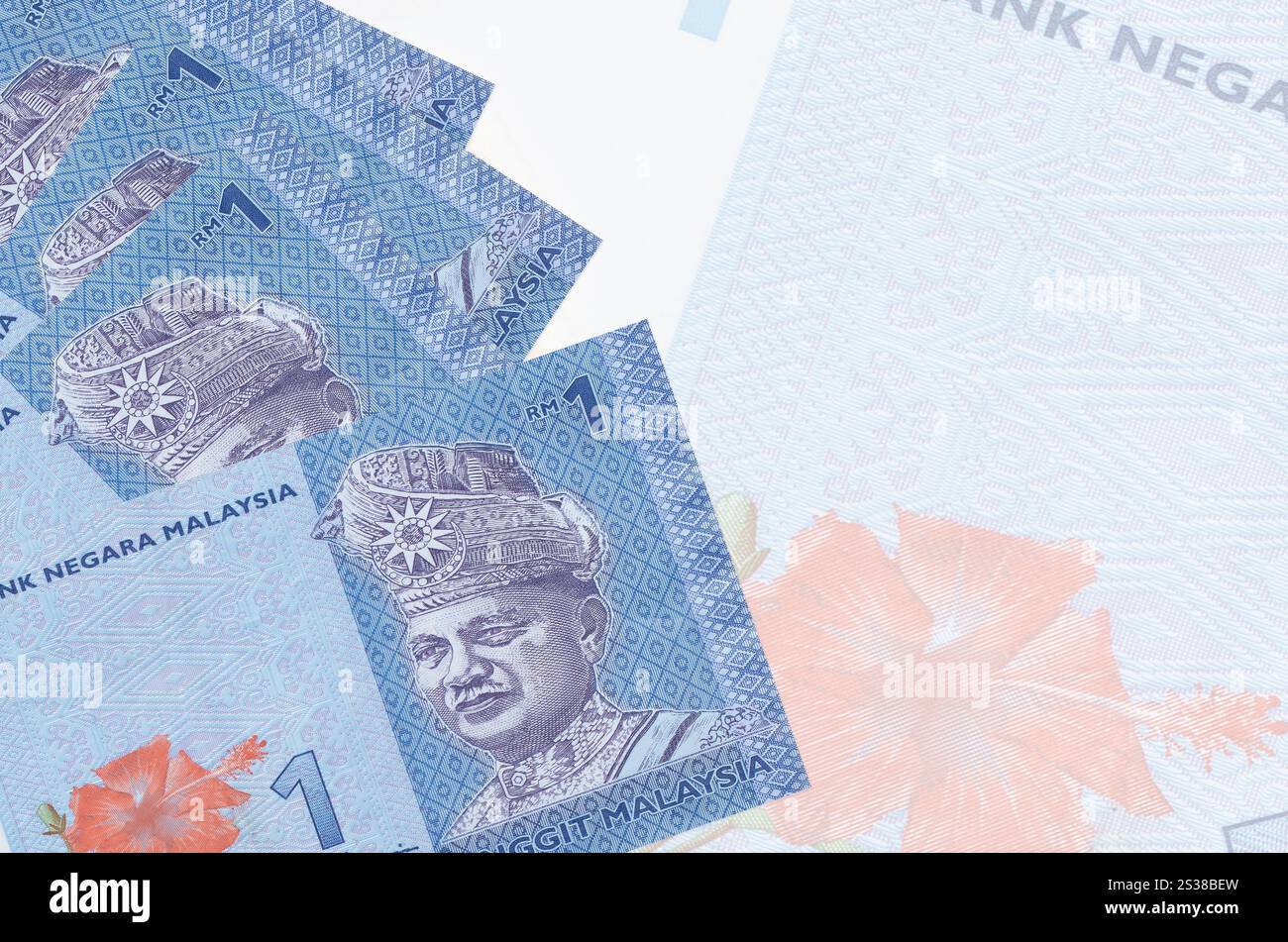 1 Malaysian ringgit bills lies in stack on background of big semi ...