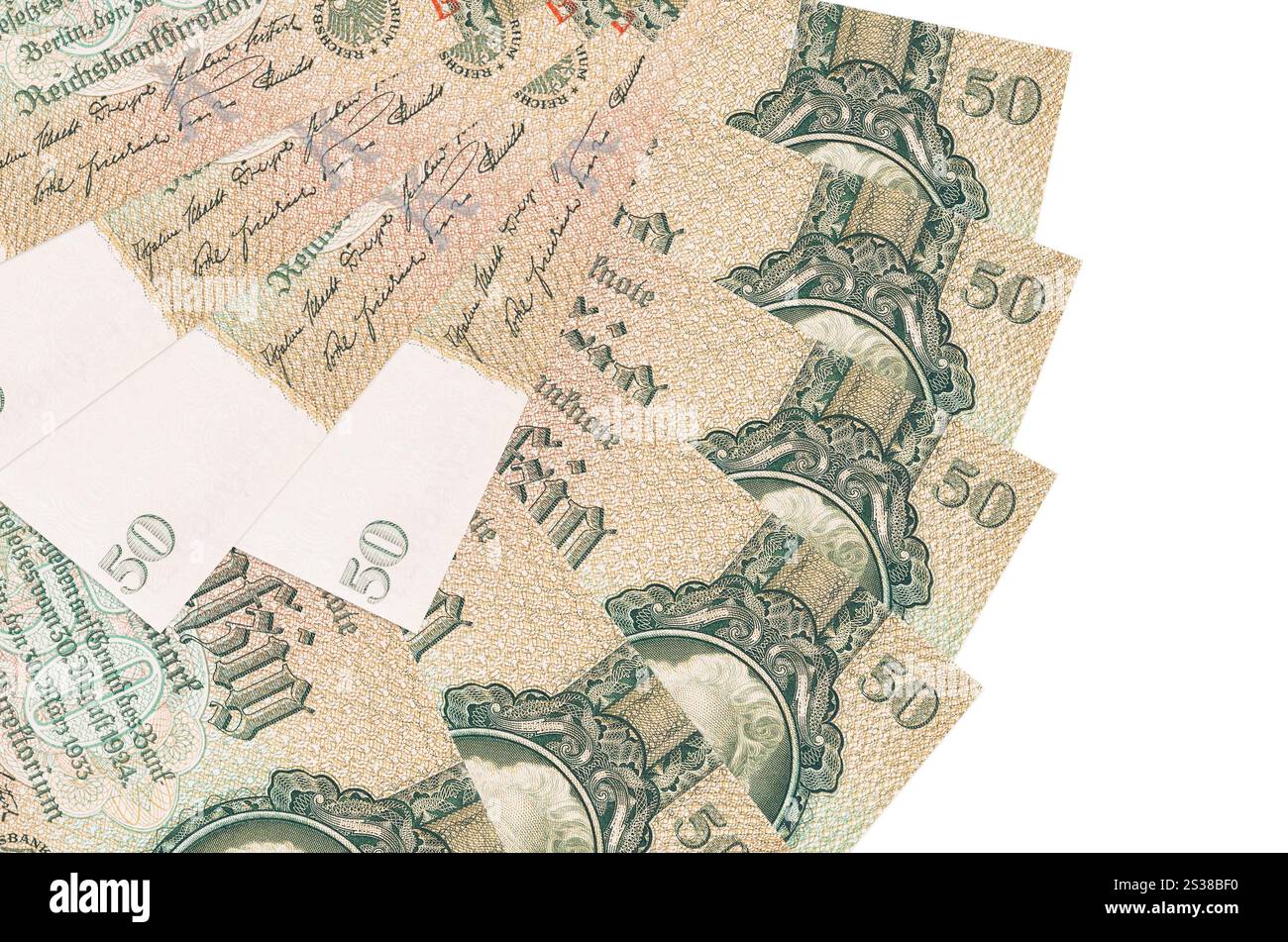 50 Reich marks bills lies isolated on white background with copy space ...