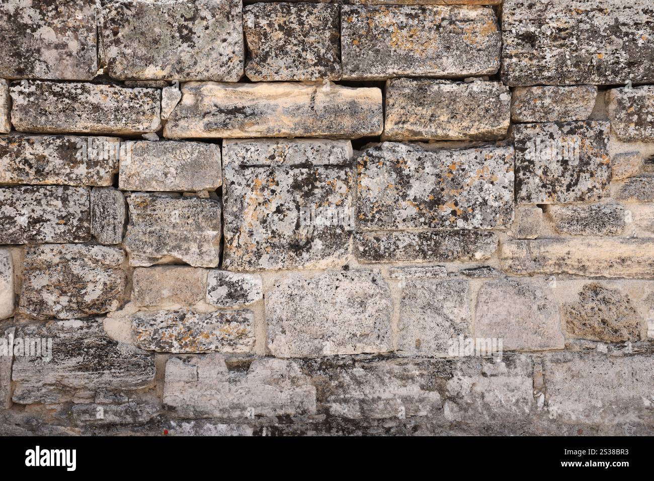 Texture of a stone wall with many big brown and grey stones armed with ...