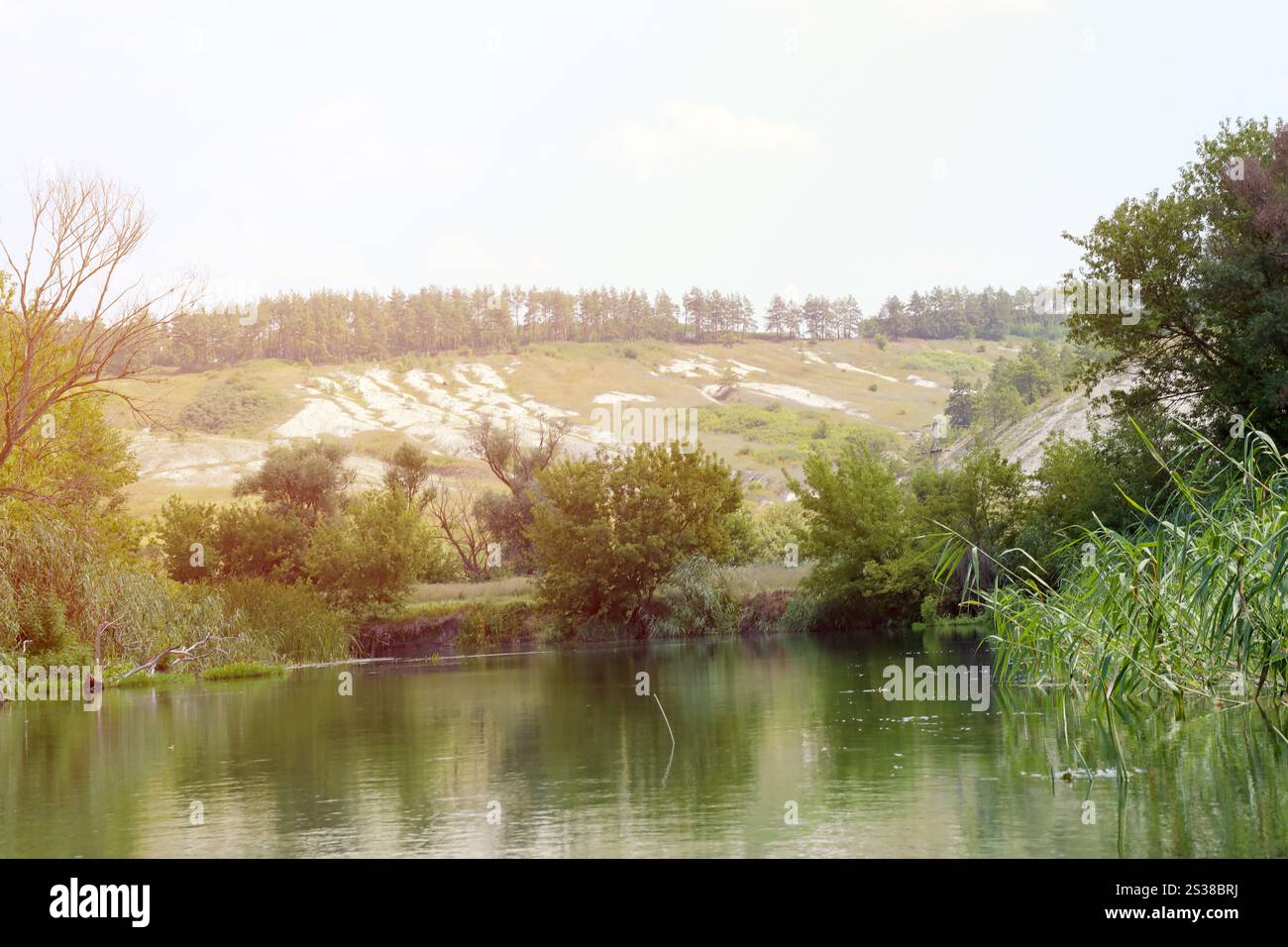 Ancient multimillion chalk mountains on the steppe surface of earth ...