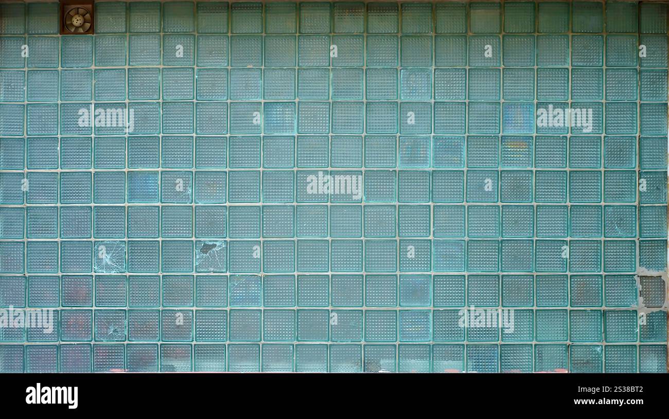 Panorama of White glass block wall background and texture with small ...