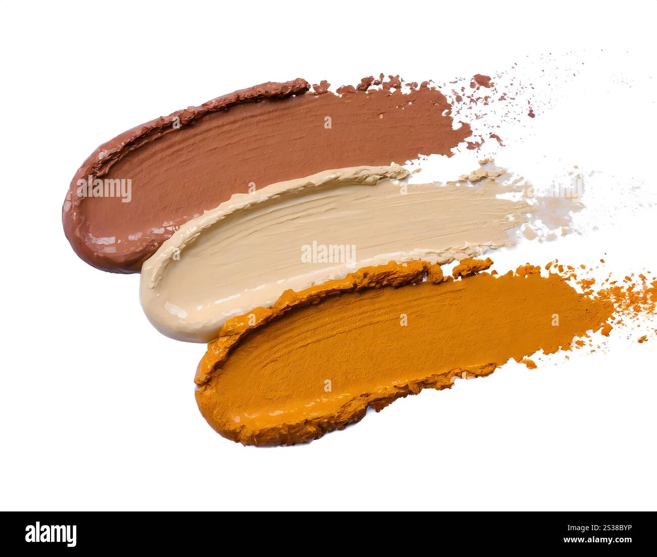 Three distinct shades of makeup products are displayed on a clean white ...