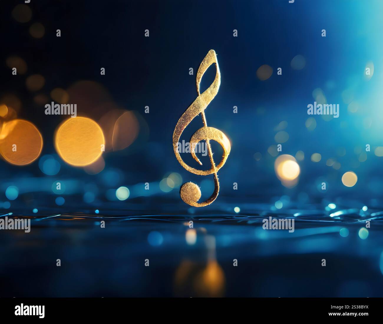 A golden treble symbol prominently displayed on a vibrant blue ...