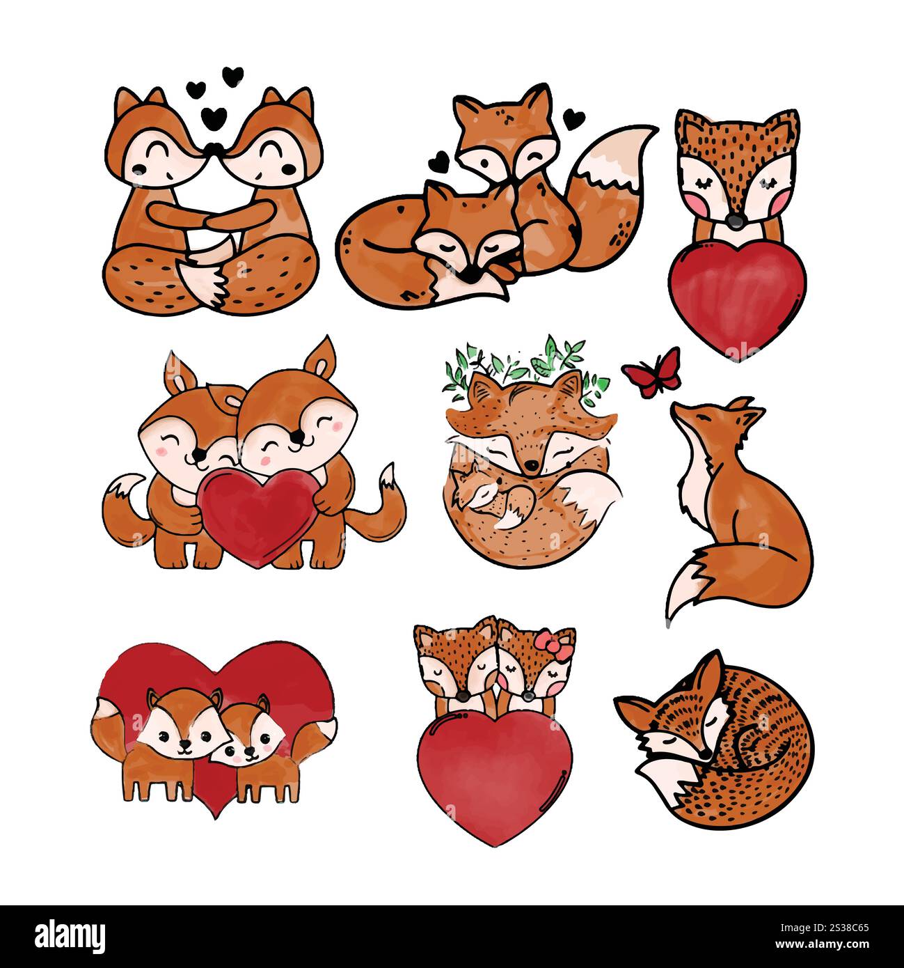 Watercolor Valentines Day cute couple fox clipart, valentine animal ...