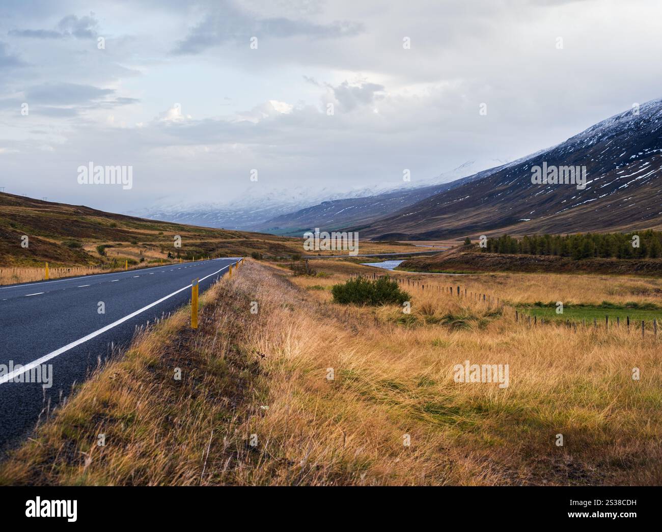 Highway road and mountain view during auto trip in Iceland. Spectacular ...