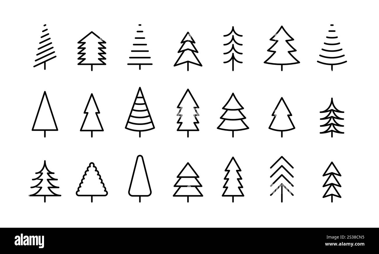 Trendy geometric thin line icon collection of fir or pine tree Stock ...
