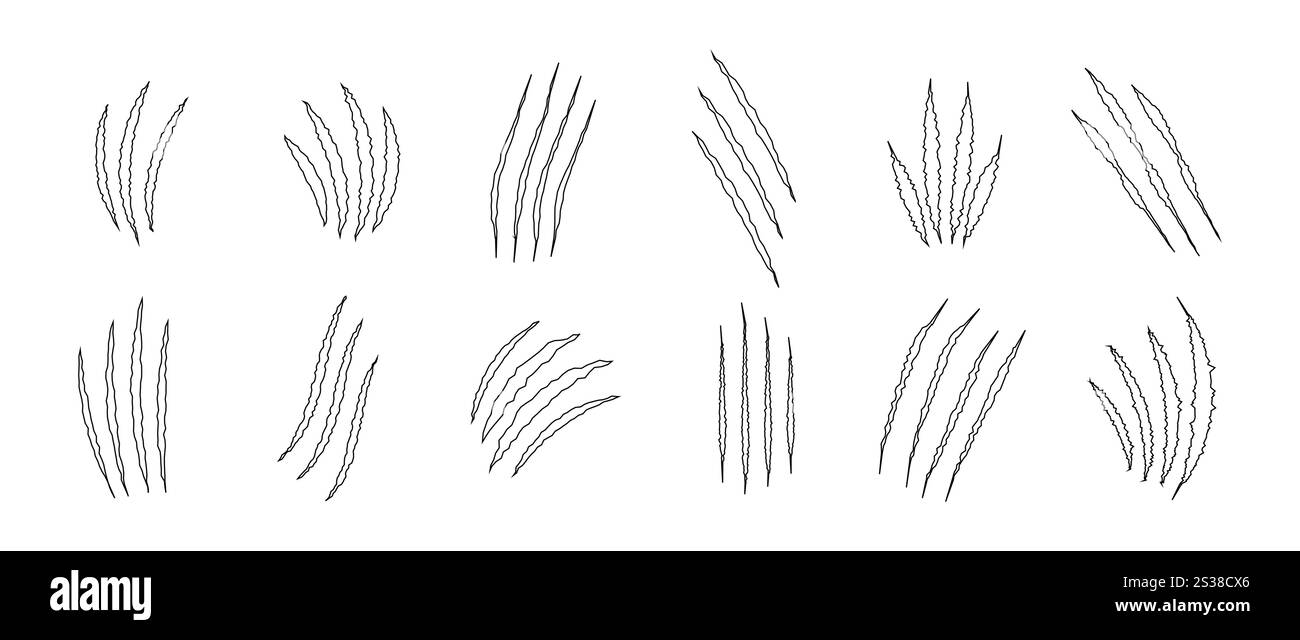 Cat scratch. Set of outline black bloody animal claw marks isolated on ...