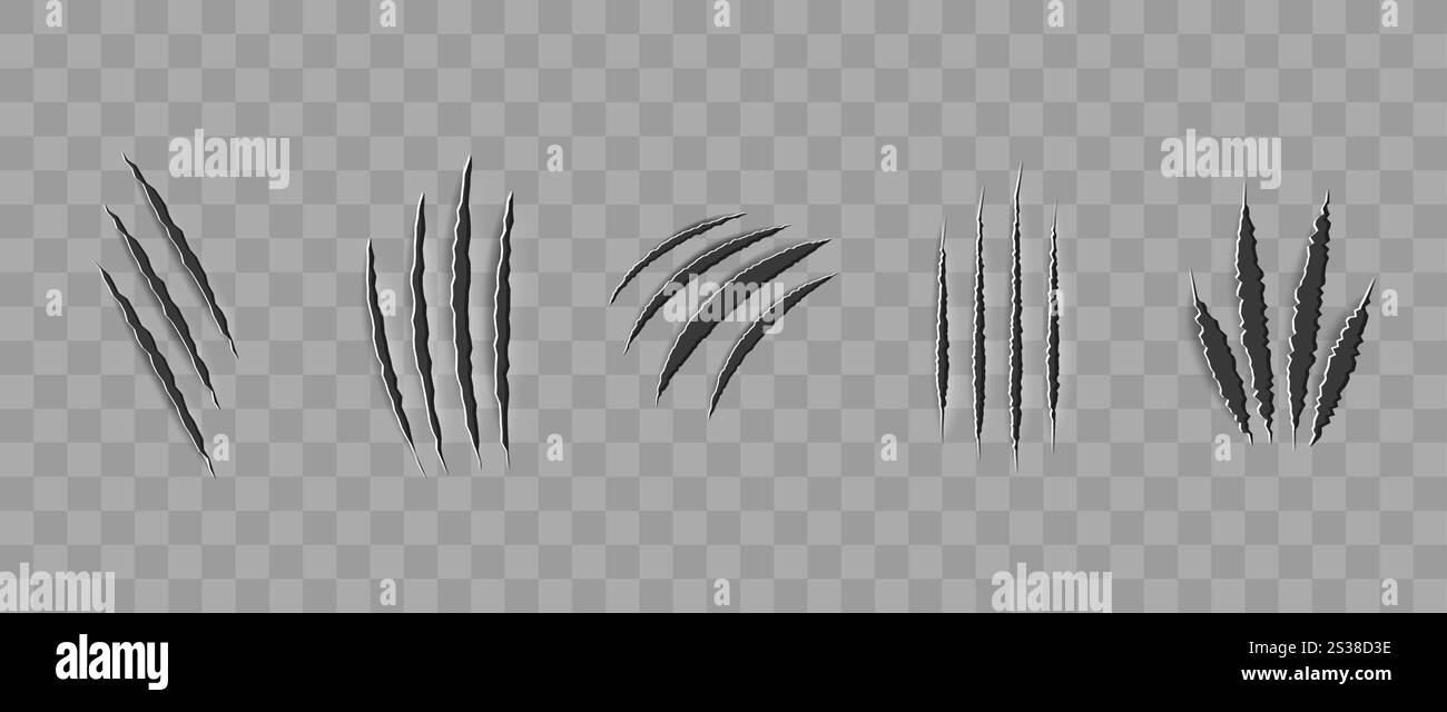 Cat scratch. Realistic set of animal claw marks isolated on transparent ...
