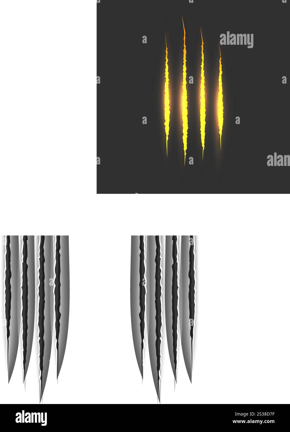 Cat scratch icon. Realistic gold animal claw mark isolated on black ...